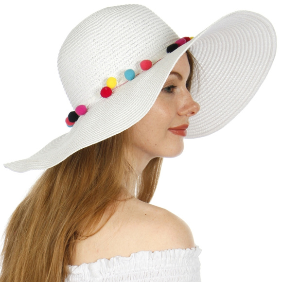 Accessories | Floppy Sun Hat W Colorful Pompom Band | Poshmark